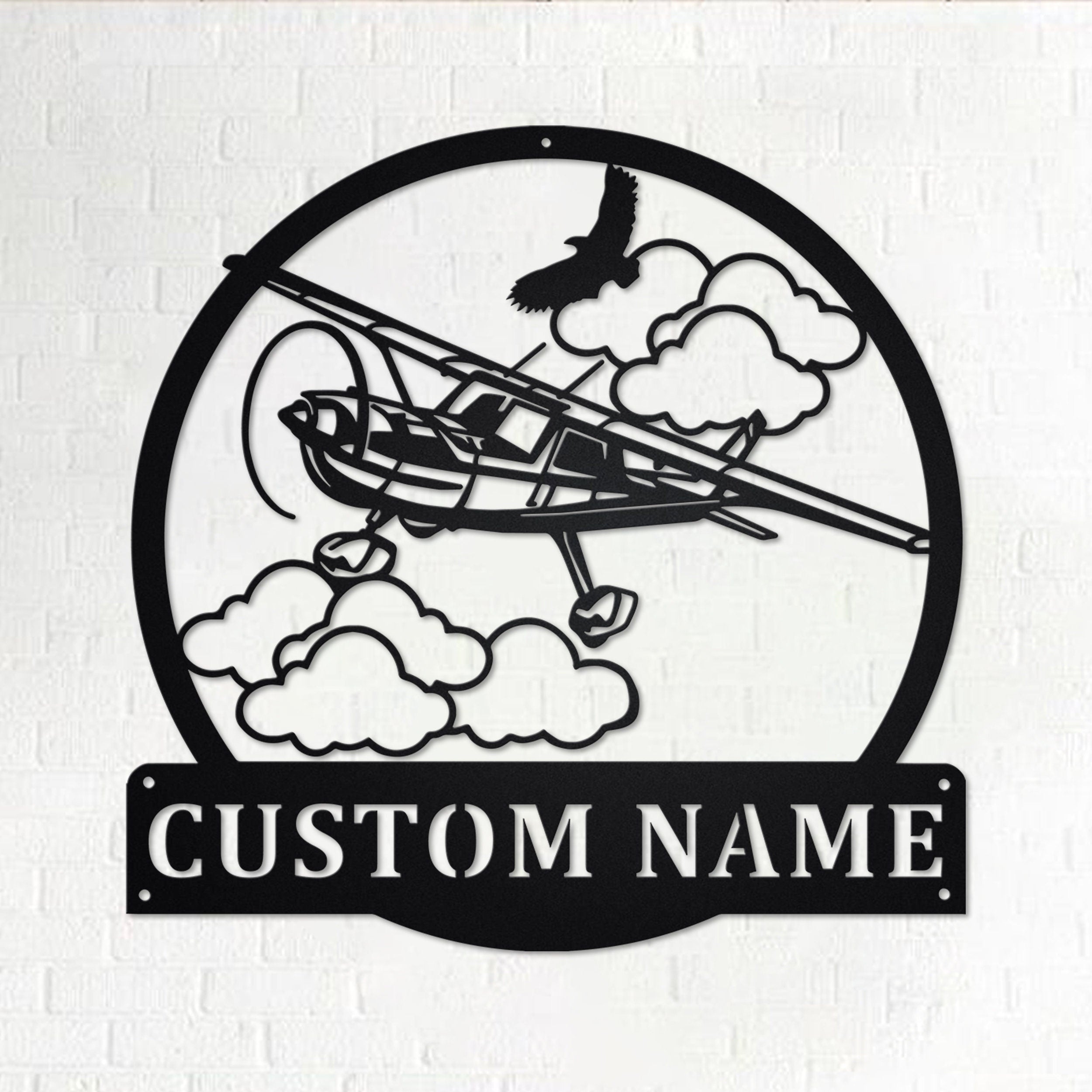 Custom Airplane Metal Wall Art, Personalized Pilot Name Sign Decoration ...