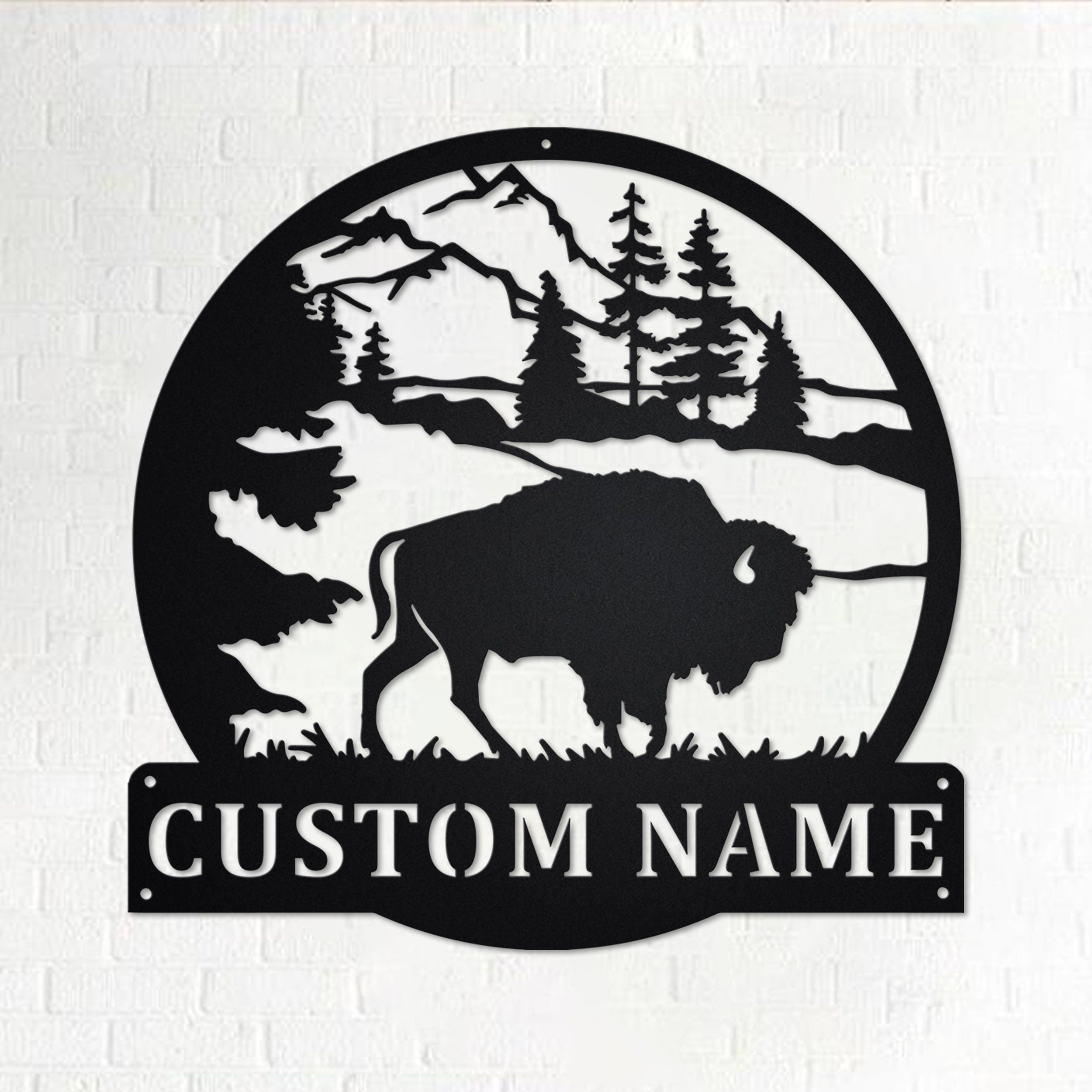 Custom American Bison Metal Wall Art, Personalized Bison Name Sign ...