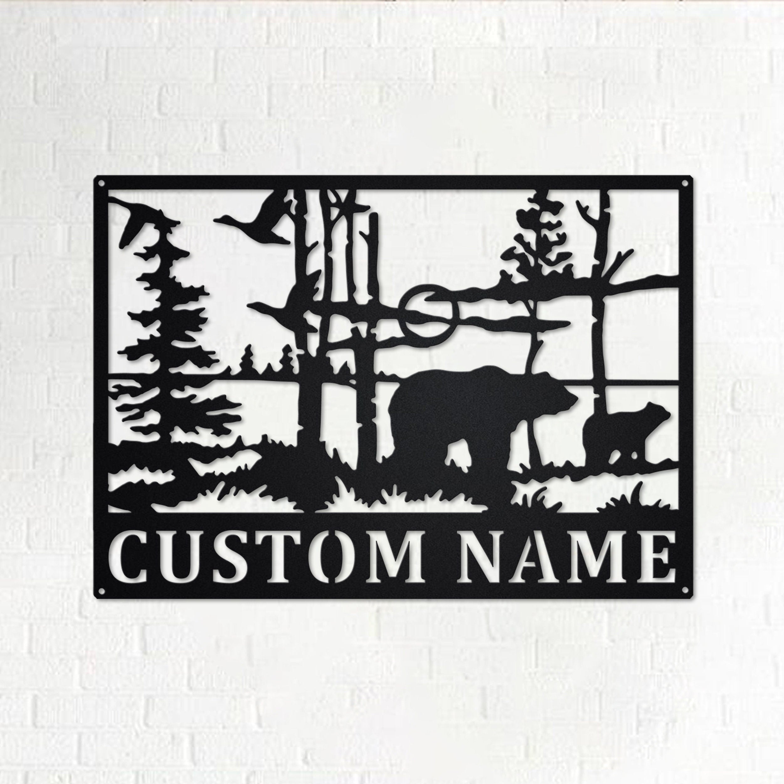 Custom Bear Wildlife Metal Wall Art, Personalized Bear Name Sign ...