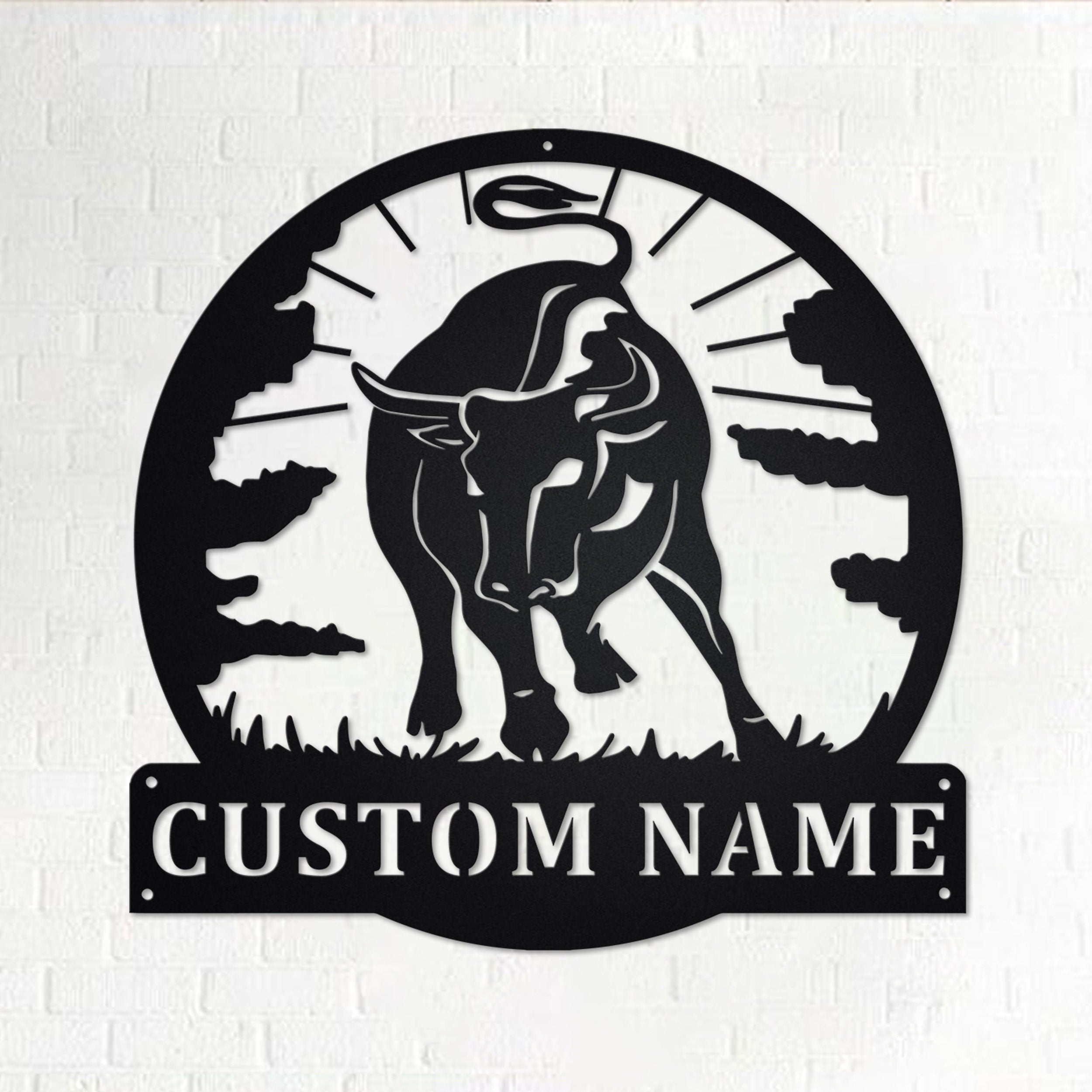 Custom Black Bull Metal Wall Art, Personalized Black Bull Name Sign ...