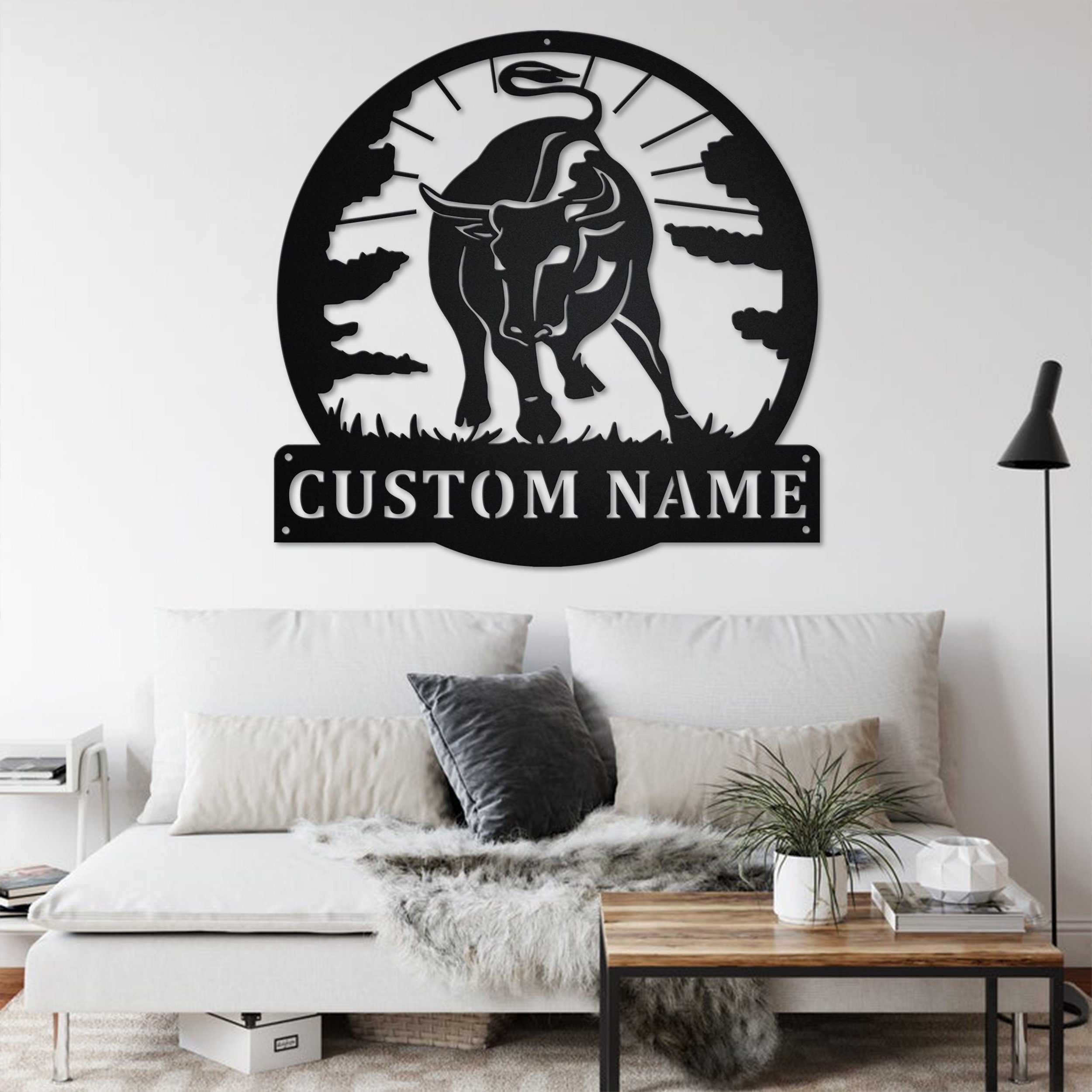 Custom Black Bull Metal Wall Art, Personalized Black Bull Name Sign ...