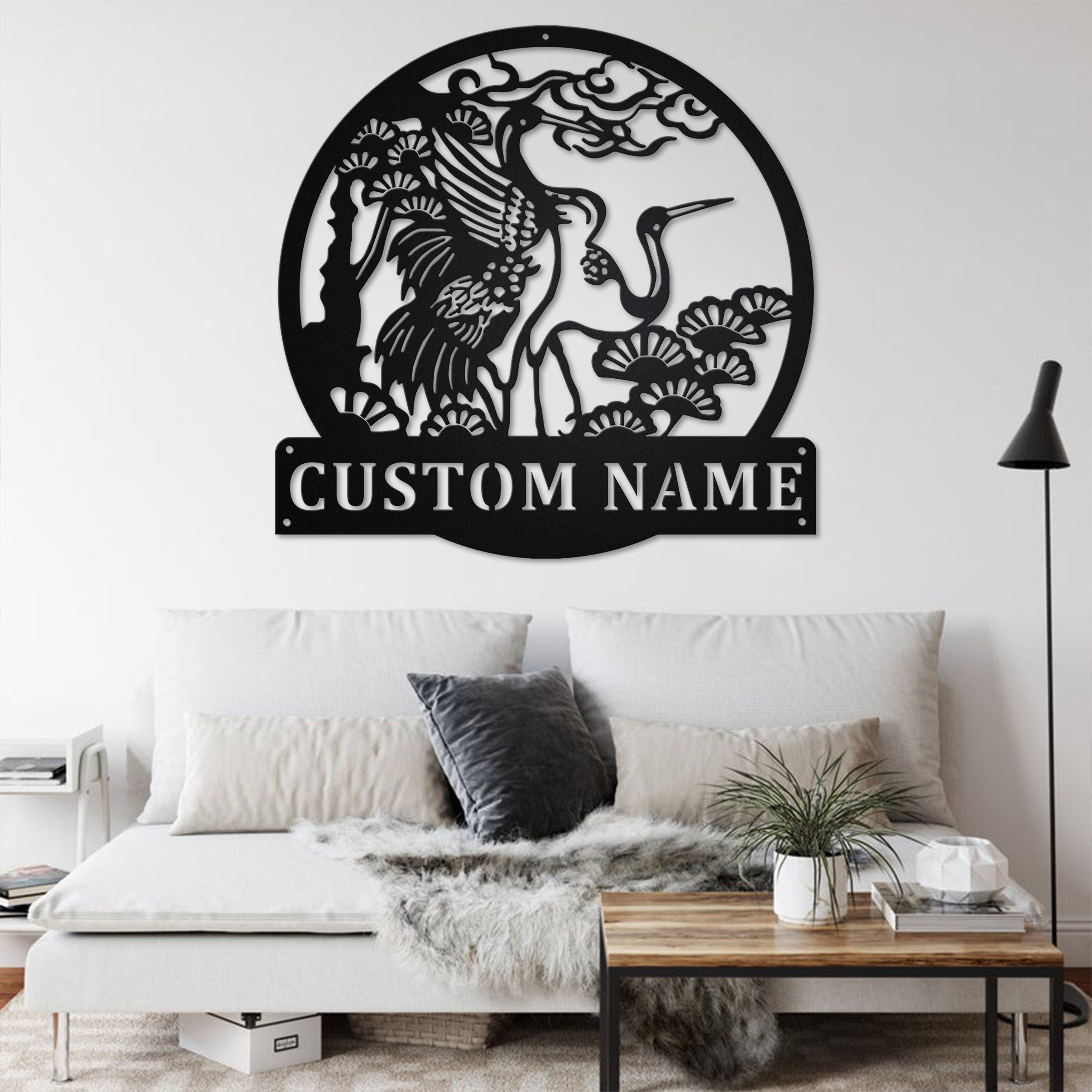 Custom Cranes Pine Tree Metal Wall Art, Personalized Crane Name Sign ...