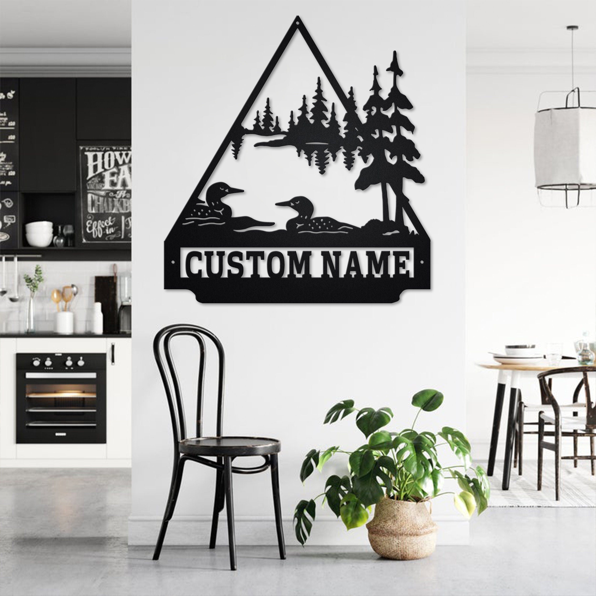 Custom Loon Scene Triangle Metal Wall Art, Personalized Loon Duck Name ...