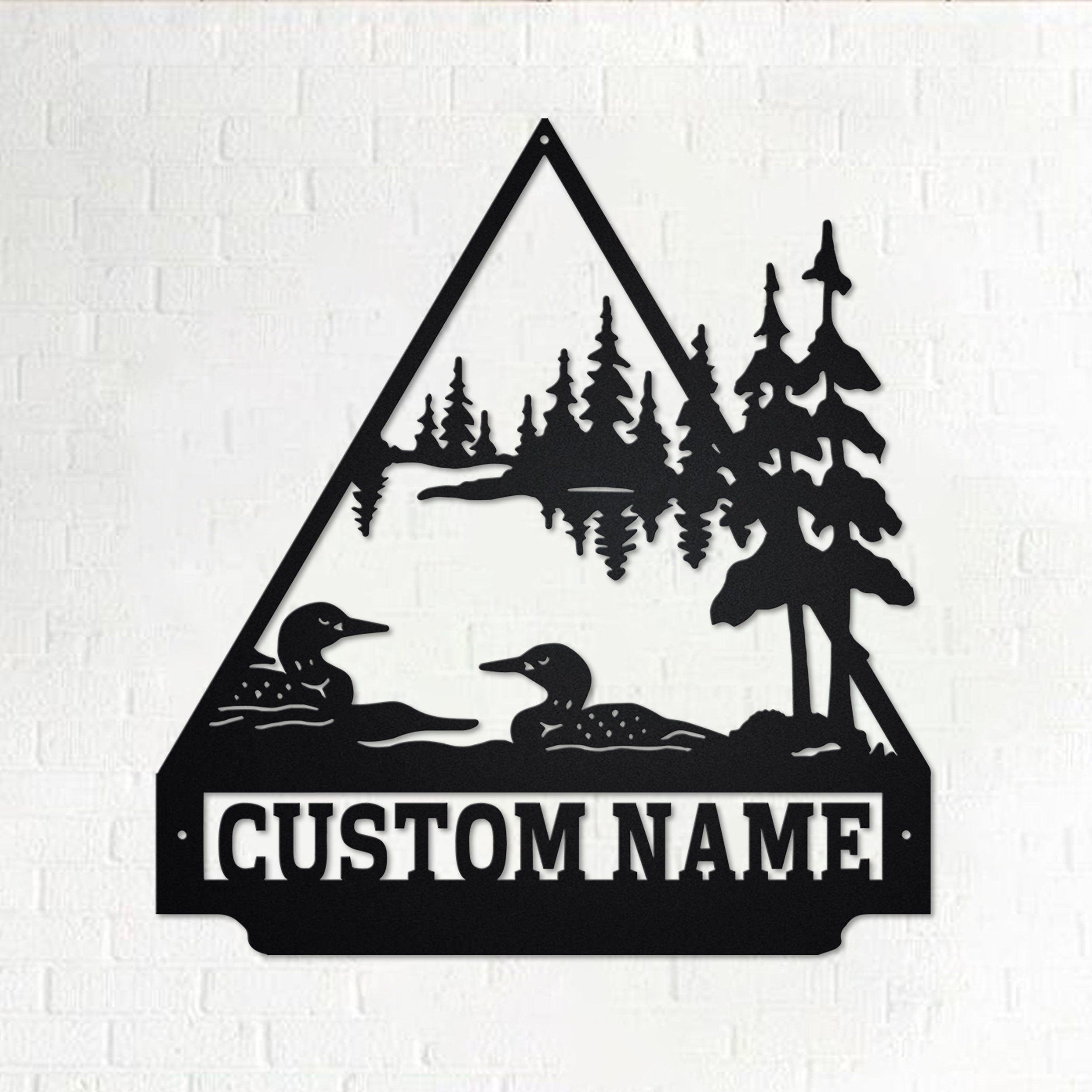 Custom Loon Scene Triangle Metal Wall Art, Personalized Loon Duck Name ...