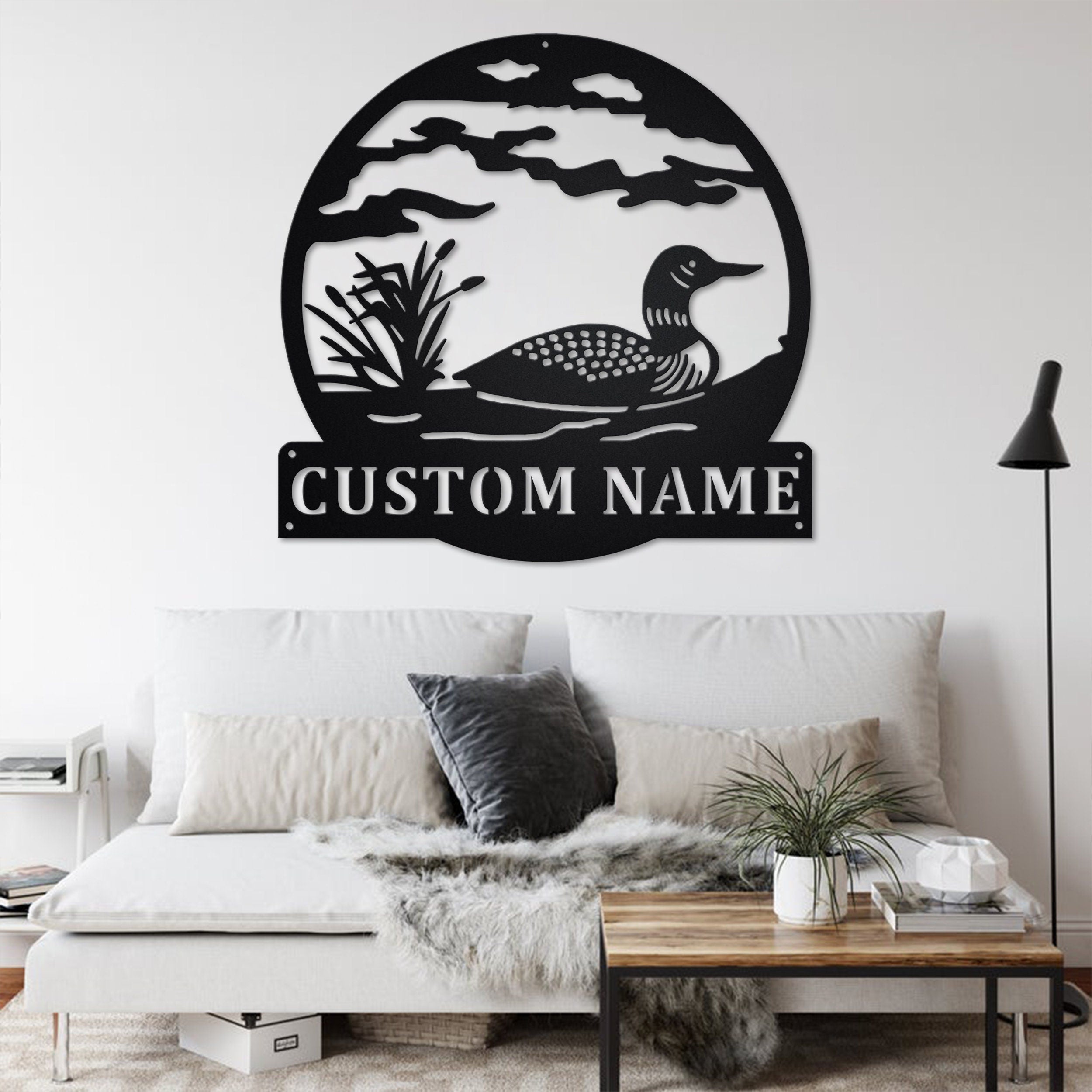 Custom Loon Wildlife Metal Wall Art, Personalized Loon Duck Name Sign ...