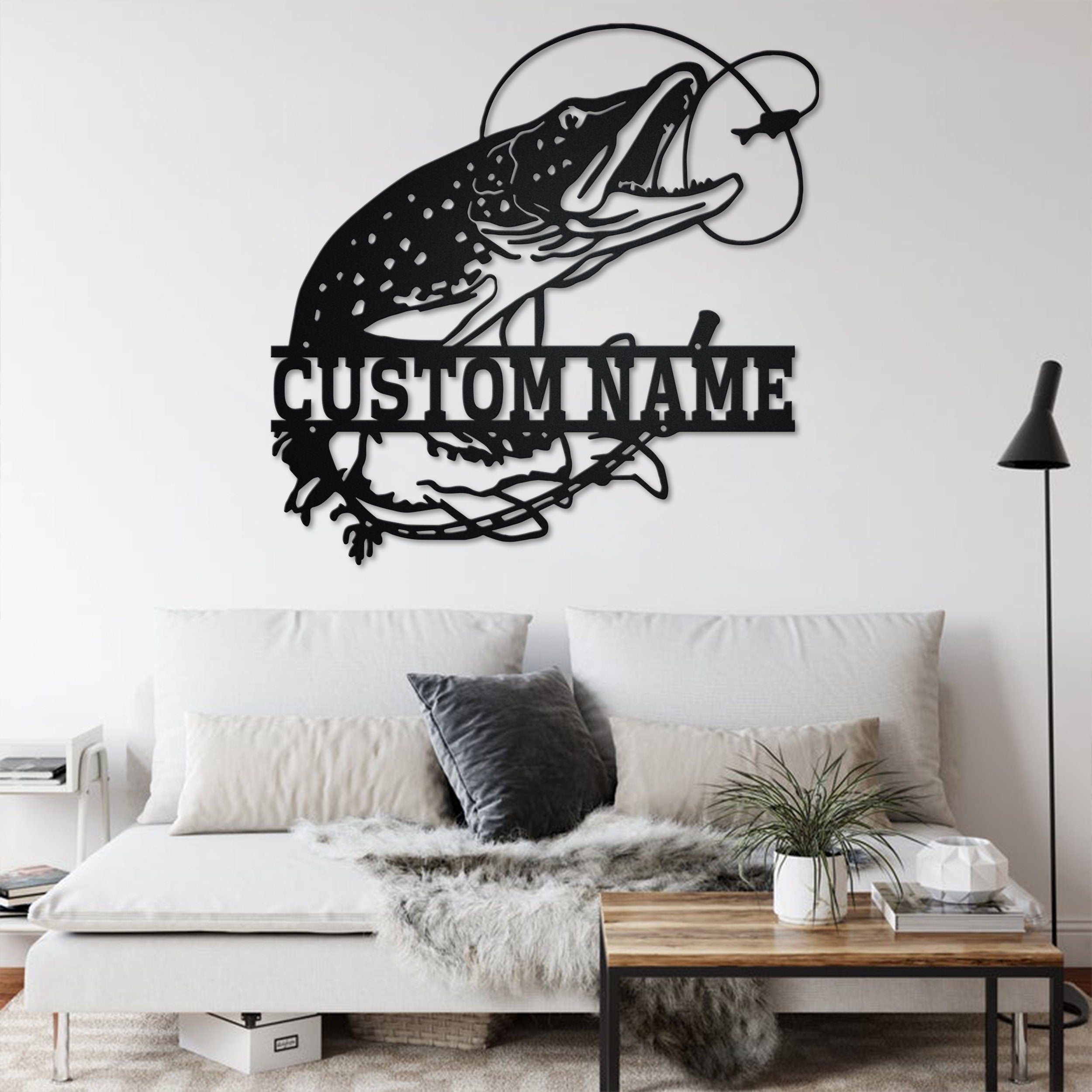 Custom Pike Fish Metal Wall Art, Personalized Pike Fish Name Sign ...