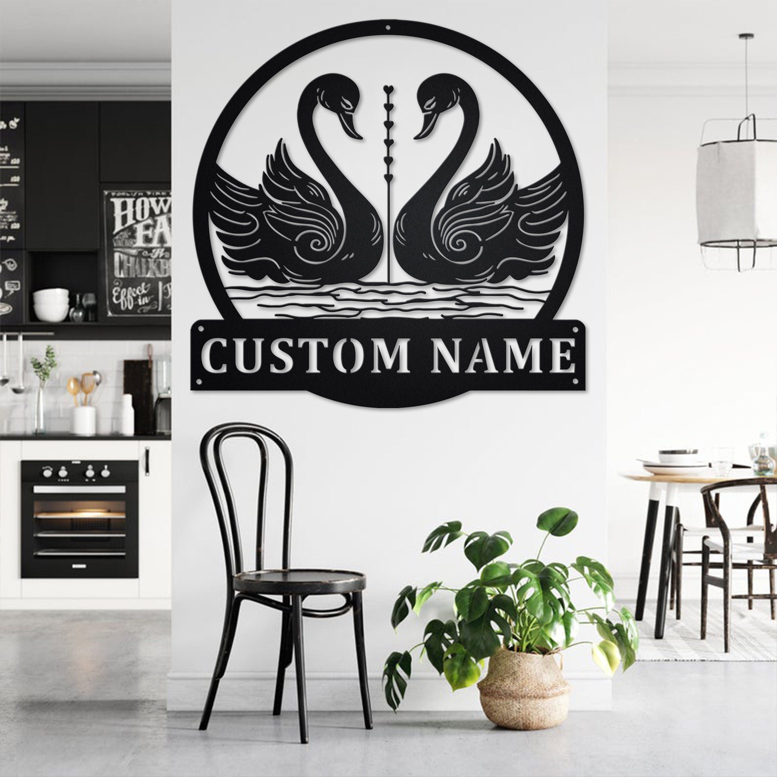 Custom Swan Couple Metal Wall Art, Personalized Swan Name Sign ...