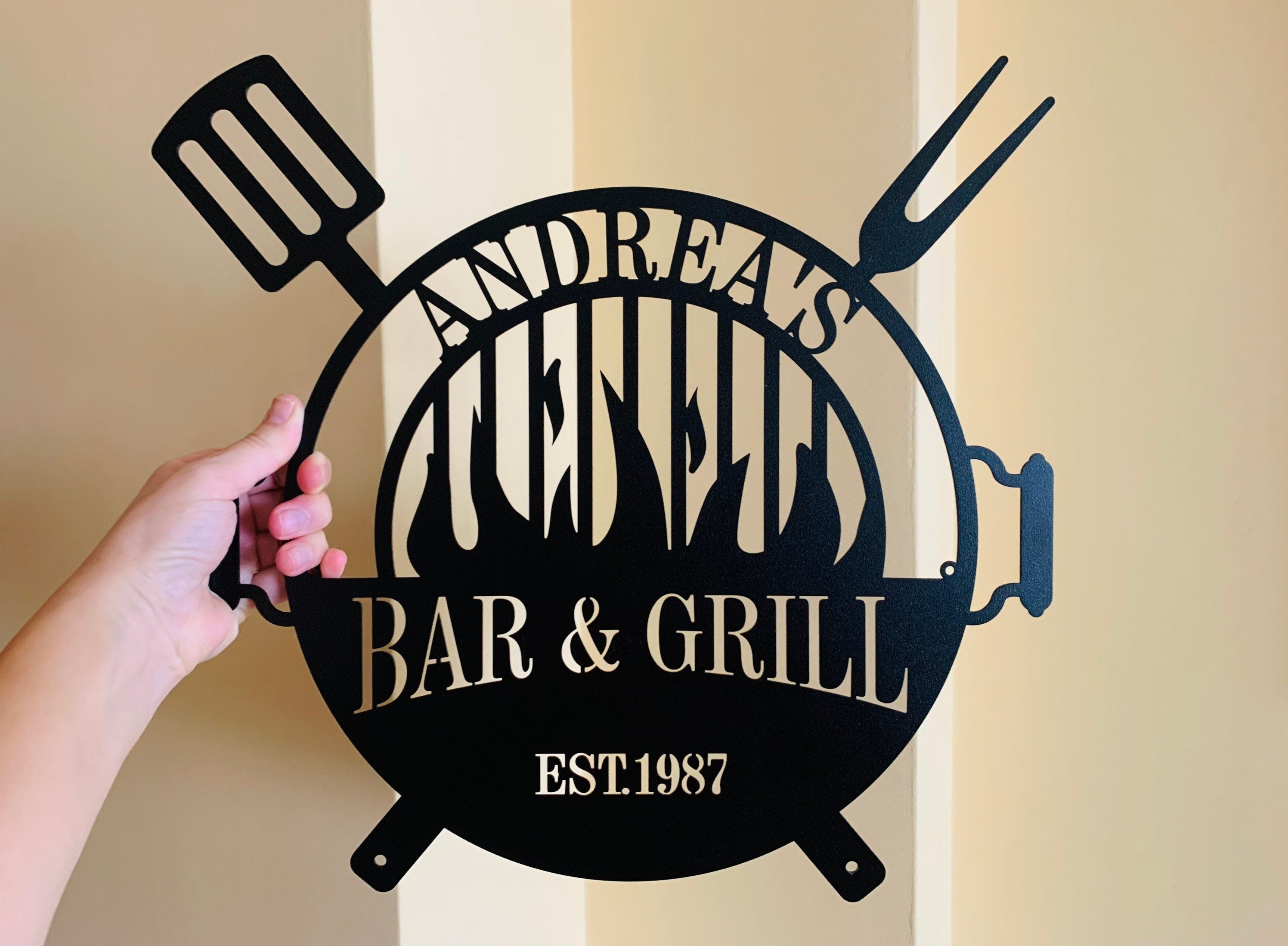 Personalized Bar And Grill Metal Sign Custom Name Bbq Barbecue Outdoor ...