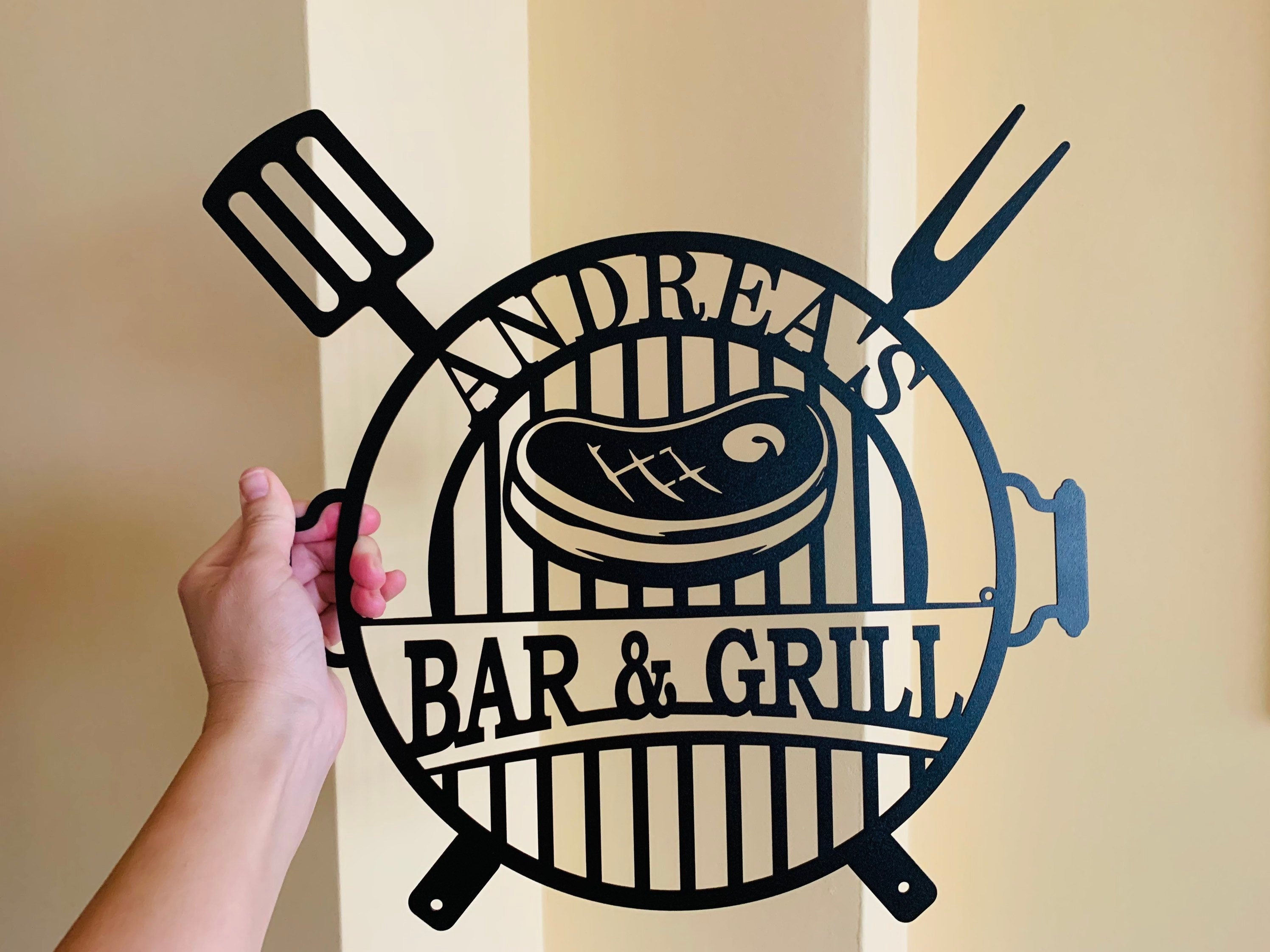 Personalized Bar & Grill Name Sign Metal Wall Art Custom Barbecue ...