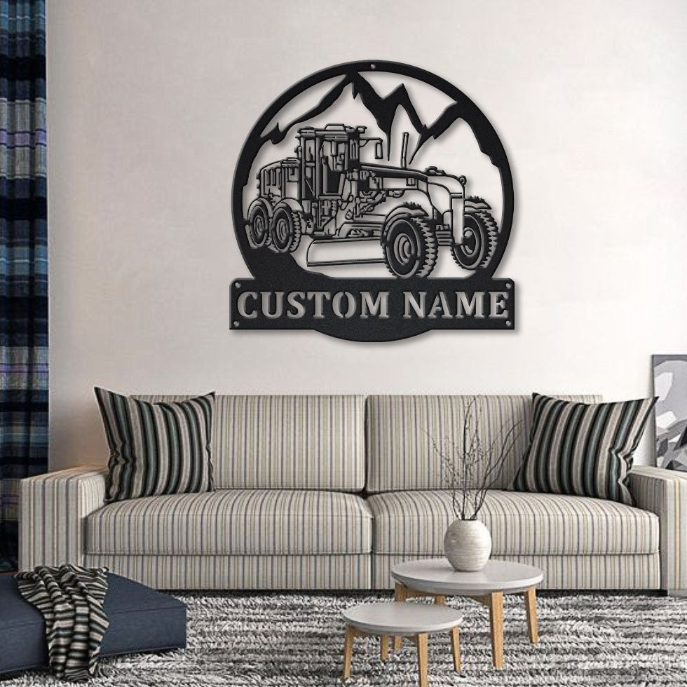 Personalized Road Grader Monogram Metal Sign Art, Custom Road Grader ...