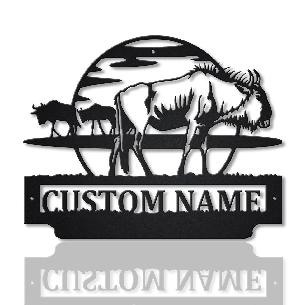 Personalized Wildebeest Animal Metal Sign Art, Custom Wildebeest ...