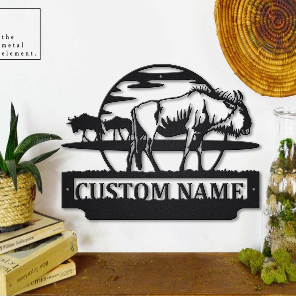 Personalized Wildebeest Animal Metal Sign Art, Custom Wildebeest ...