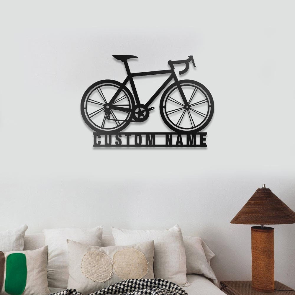 Custom Road Bike Metal Wall Art, Personalized Bicycle Lover Name Sign ...