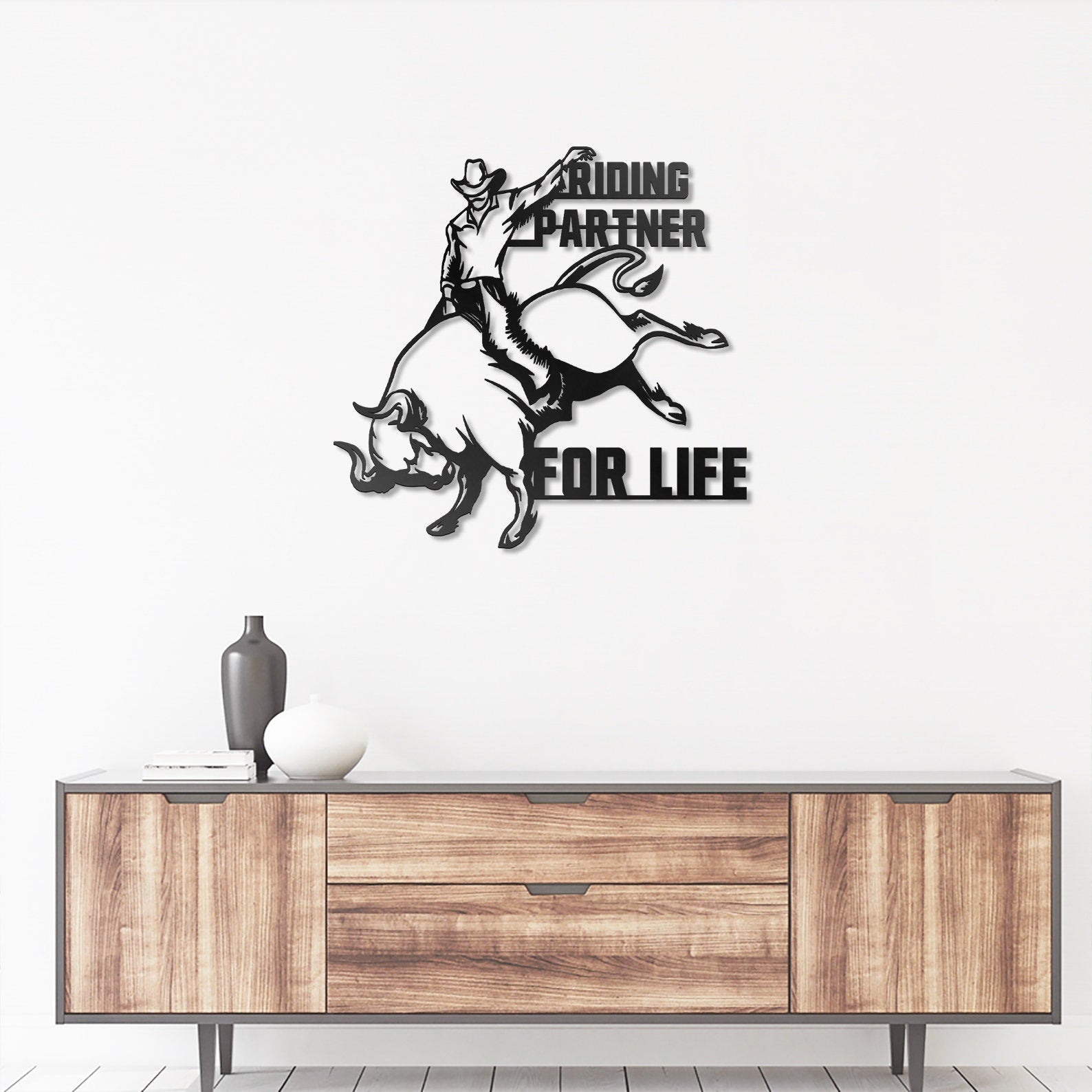 Cowboy Rodeo Bull Riding Partner For Life Metal Wall Art Sign With Led ...