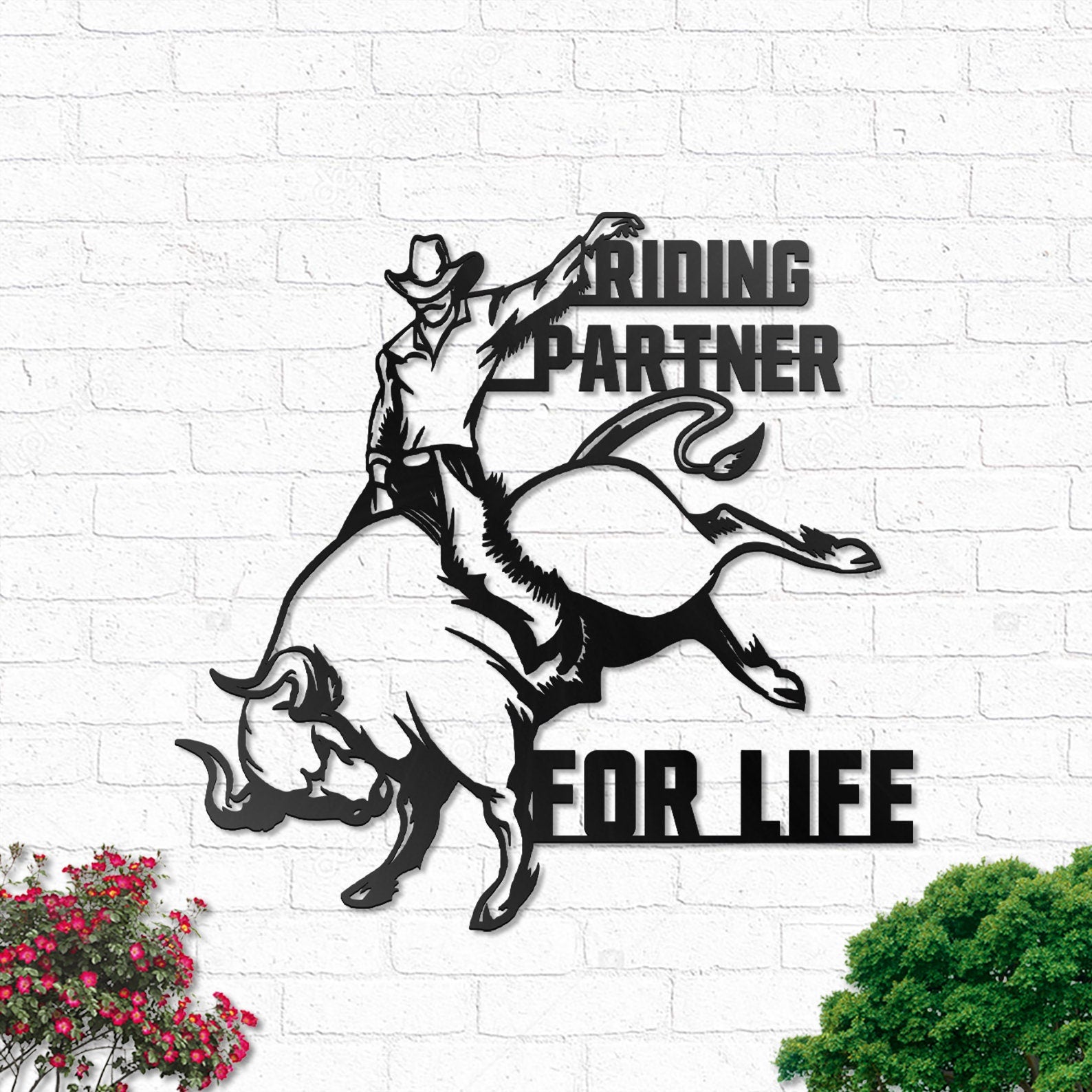 Cowboy Rodeo Bull Riding Partner For Life Metal Wall Art Sign With Led ...