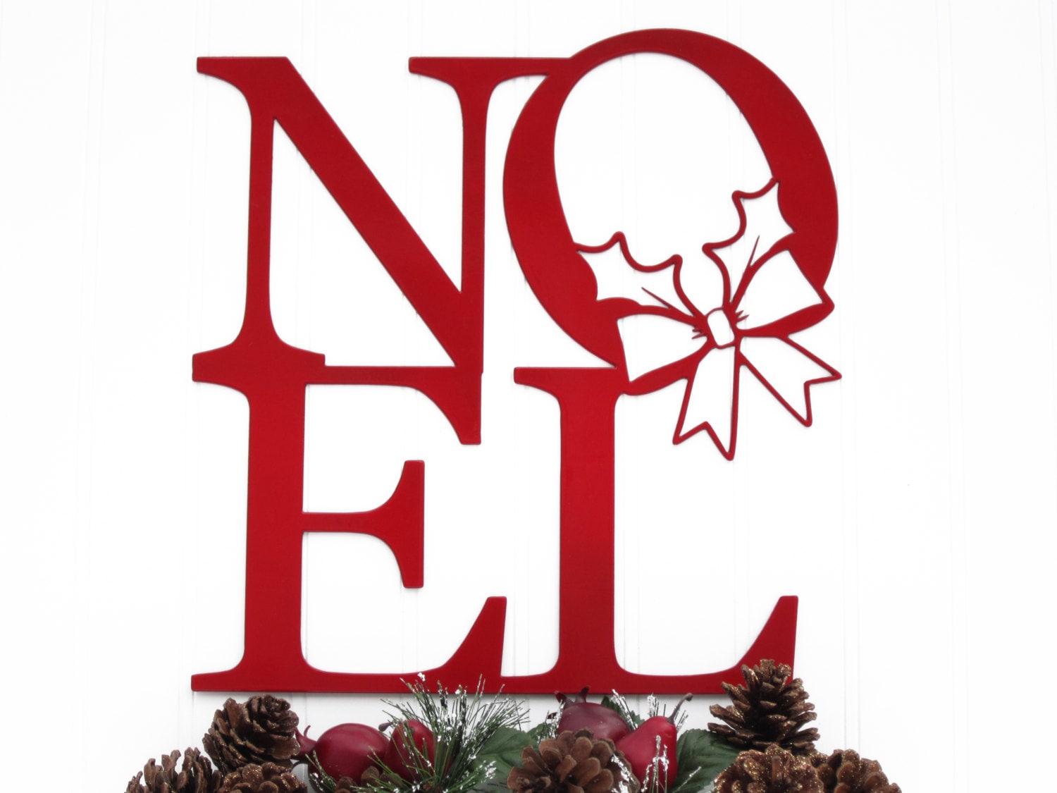 Noel Christmas Metal Sign With Wreath - Red, Christmas Decor ...