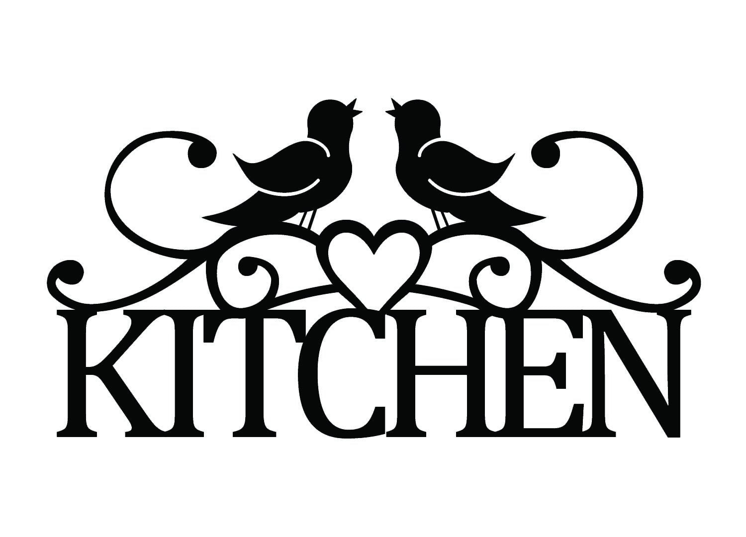 Kitchen Metal Sign With Song Birds And Heart - Black, Outdoor Sign ...