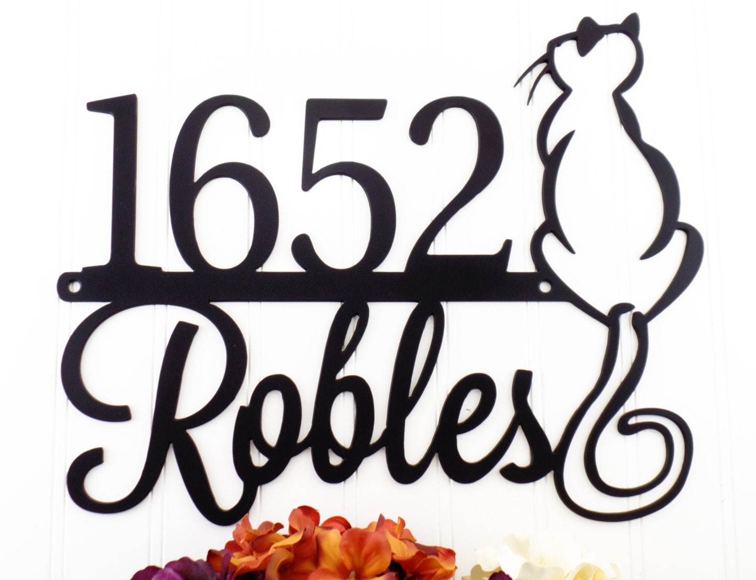 Custom Outdoor Cat House Number Family Name Metal Sign - Black, Family ...