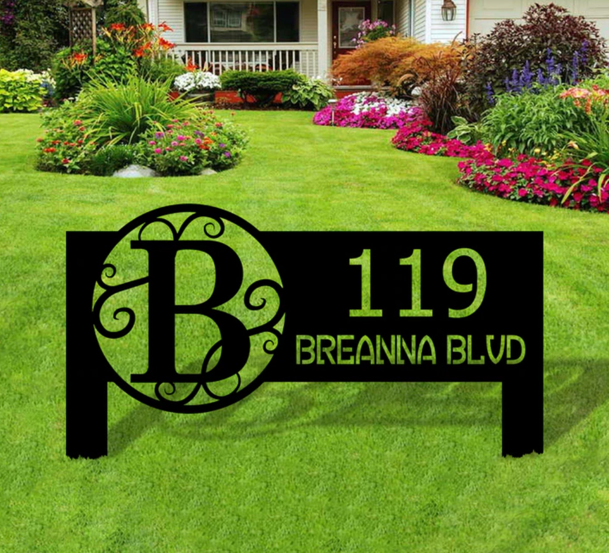 Monogram Metal Address Sign, Modern Address Sign For Yard, Address ...