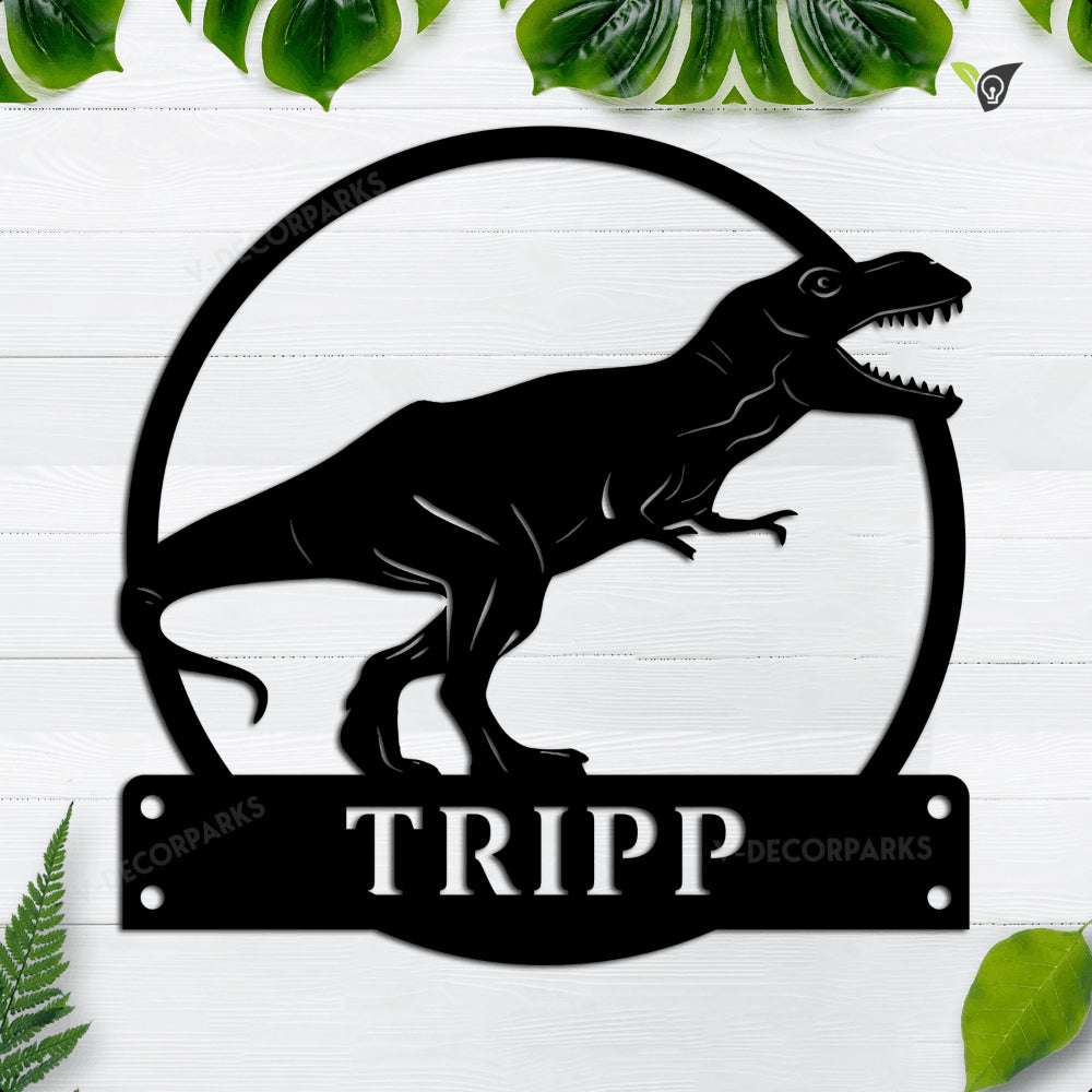 Custom T-rex Dinosaur Metal Wall Art, Personalized T-rex Dinosaur Name ...