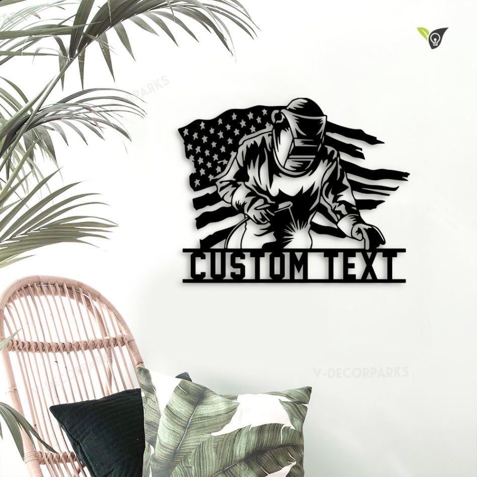 Custom Welding Us Flag Metal Wall Art Led Light, Personalized Welder ...