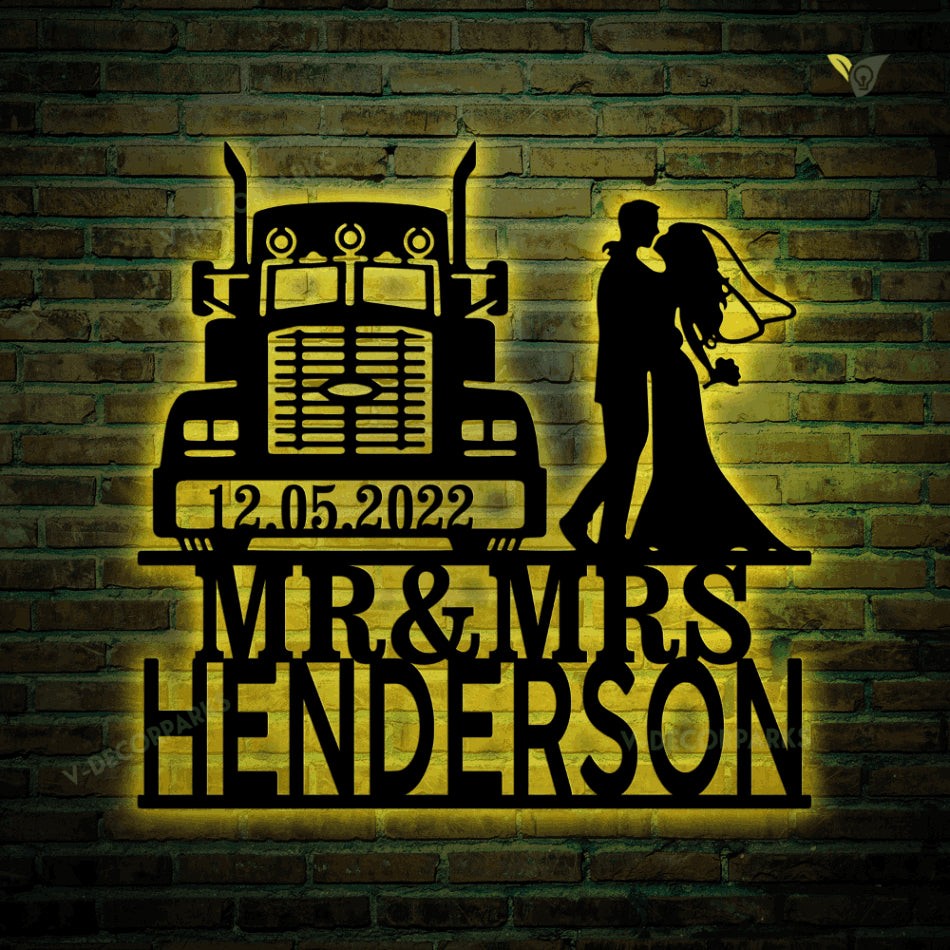 Personalized Truck Wedding Couple Metal Wall Art With Led Lights, Truck ...