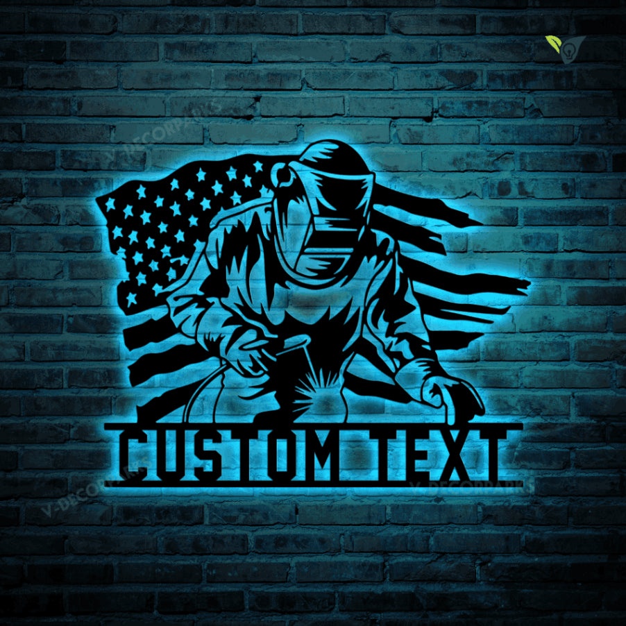 Custom Welding Us Flag Metal Wall Art Led Light, Personalized Welder ...