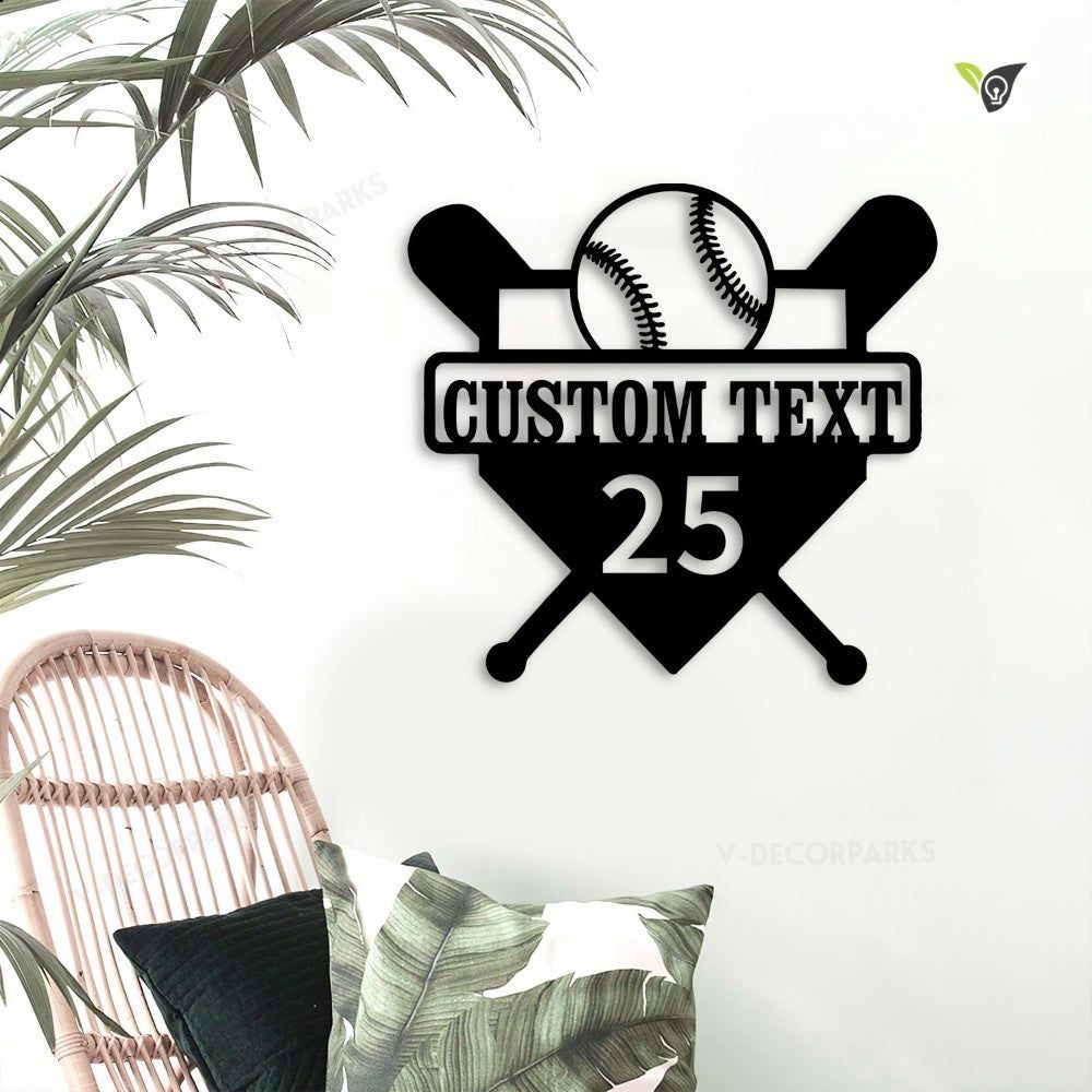 Personalized Baseball Player With Number Metal Led Lights Wall Art ...