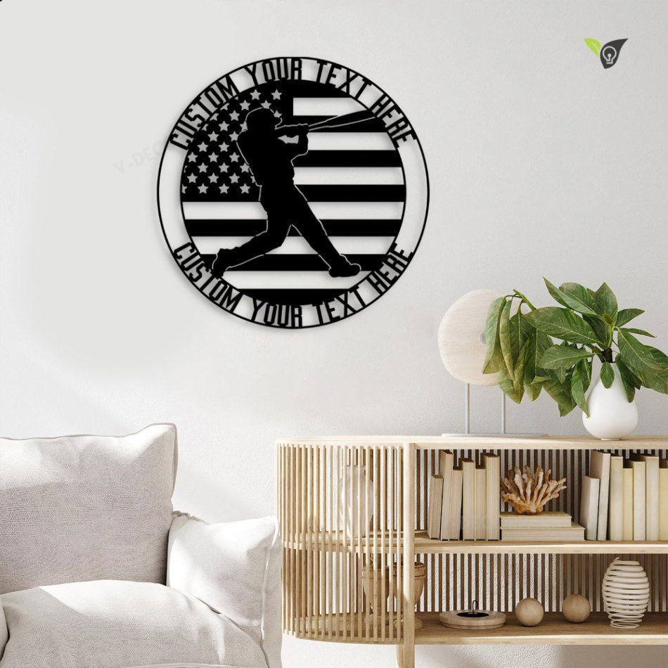 Custom Baseball Metal Wall Art Led Lights, Monogram Sign, Baseball Name ...