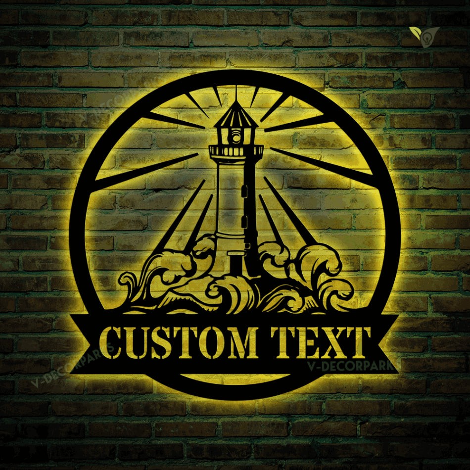 Custom Lighthouse Metal Wall Art With Led Lights, Personalized ...