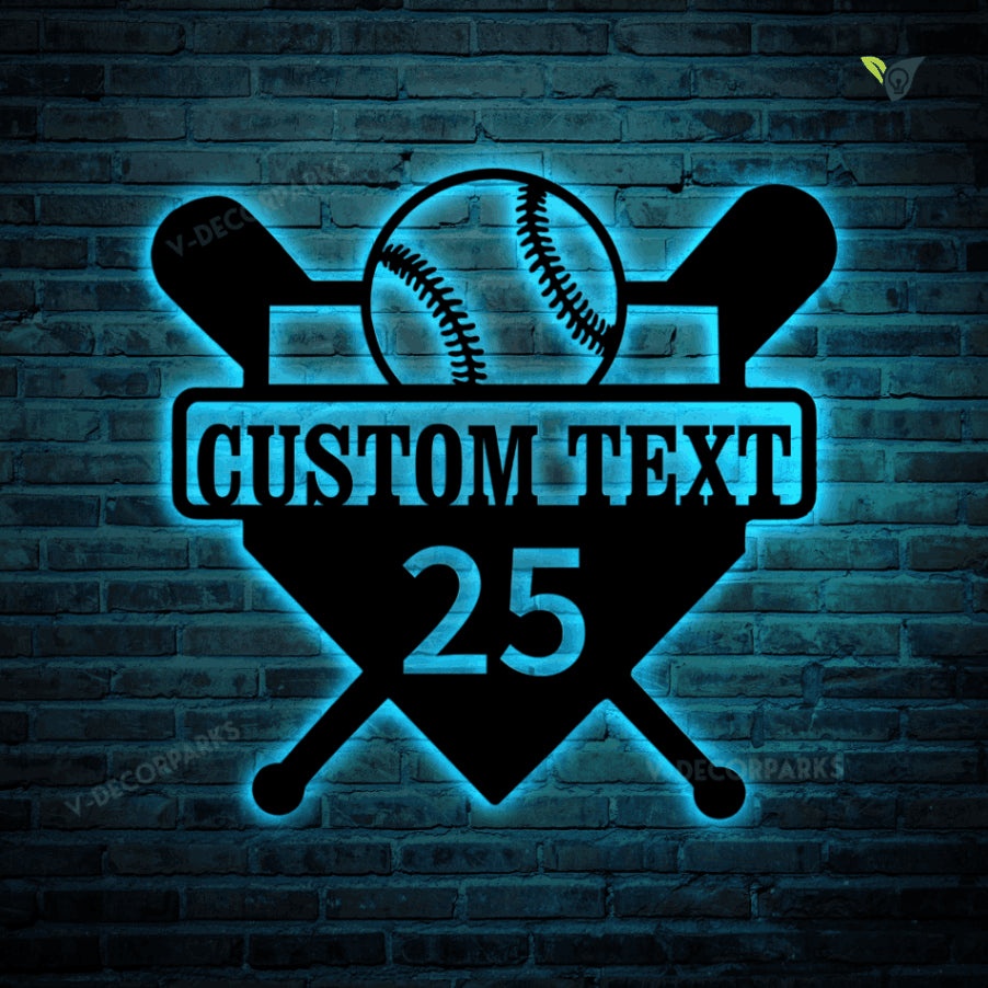 Personalized Baseball Player With Number Metal Led Lights Wall Art ...
