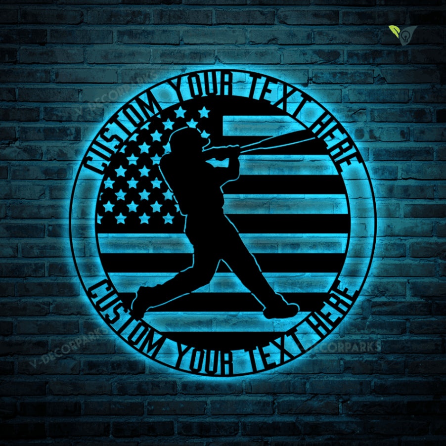 Custom Baseball Metal Wall Art Led Lights, Monogram Sign, Baseball Name ...