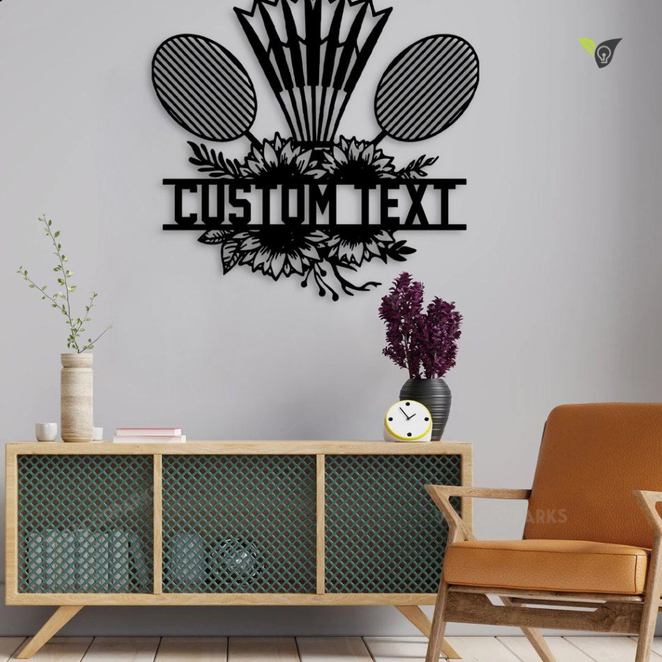 Custom Tennis Racket Metal Wall Art With Lights, Tennis Ball Metal Art ...