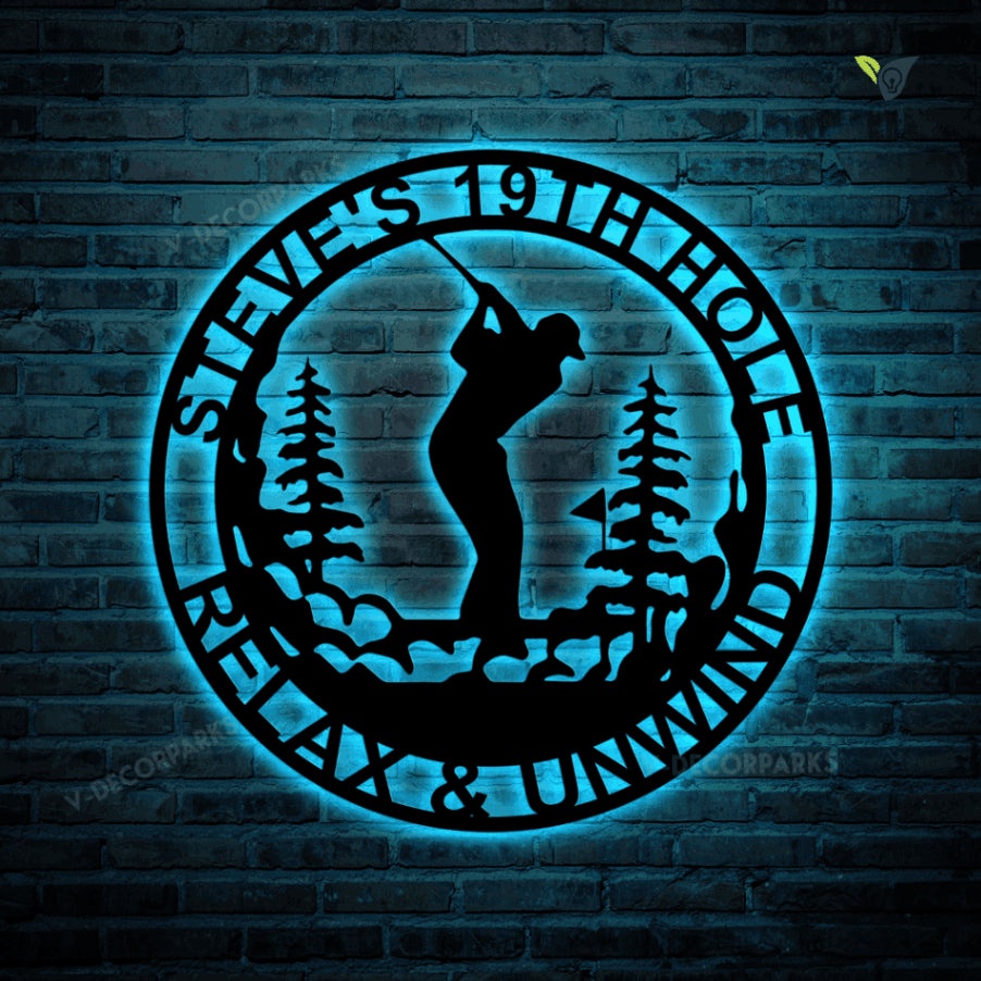 Personalized Metal Golf Name Sign With Led Lights, Custom Golfer Metal ...