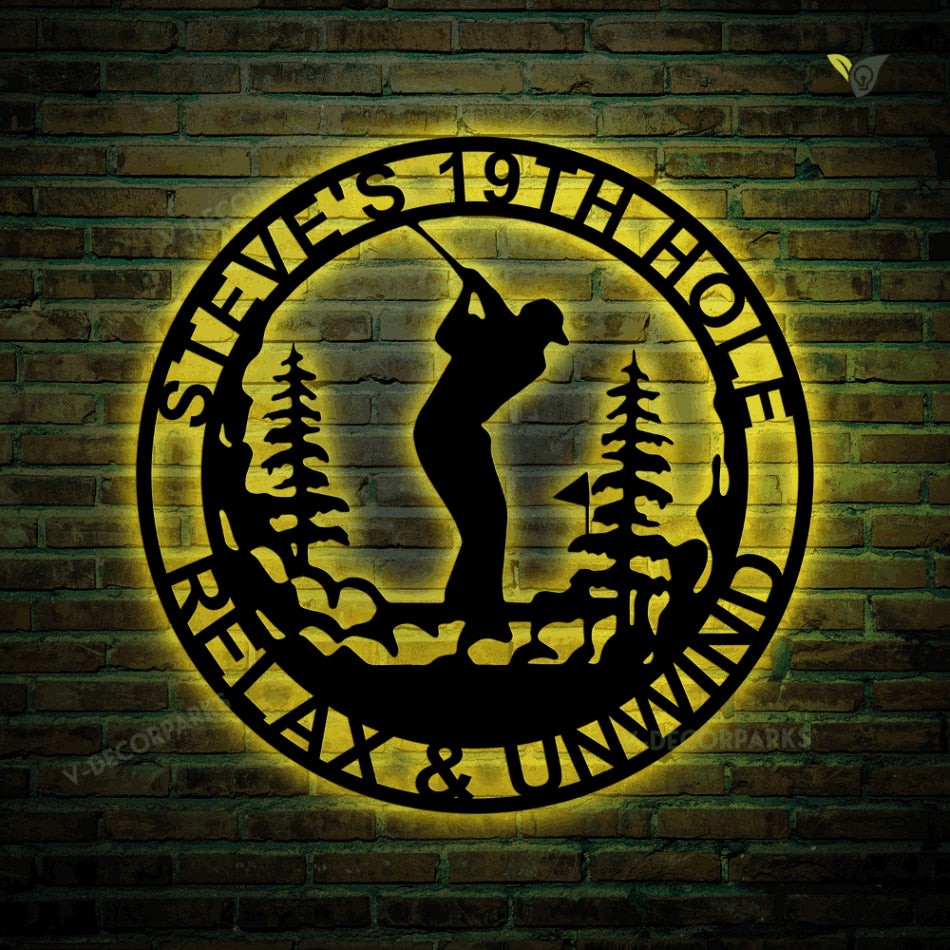 Personalized Metal Golf Name Sign With Led Lights, Custom Golfer Metal ...