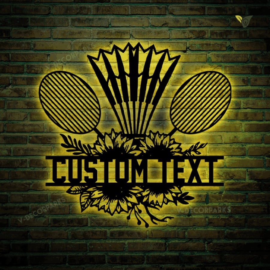 Custom Tennis Racket Metal Wall Art With Lights, Tennis Ball Metal Art ...