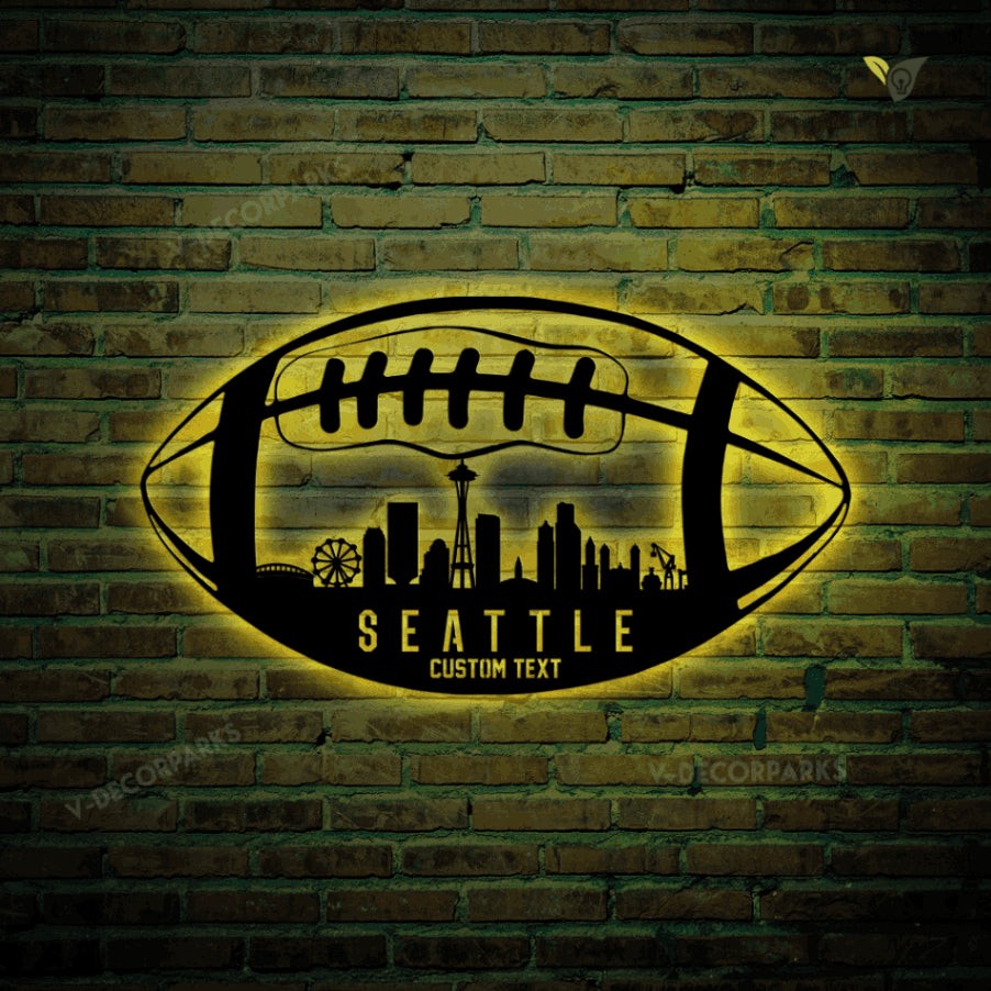 Custom Seattle City Skyline Football Team Metal Sign With Led Lights ...
