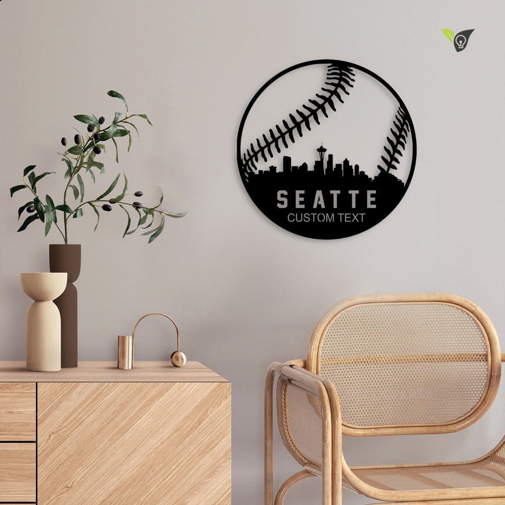 Custom Baseball Seattle City Metal Wall Art With Led Lights ...