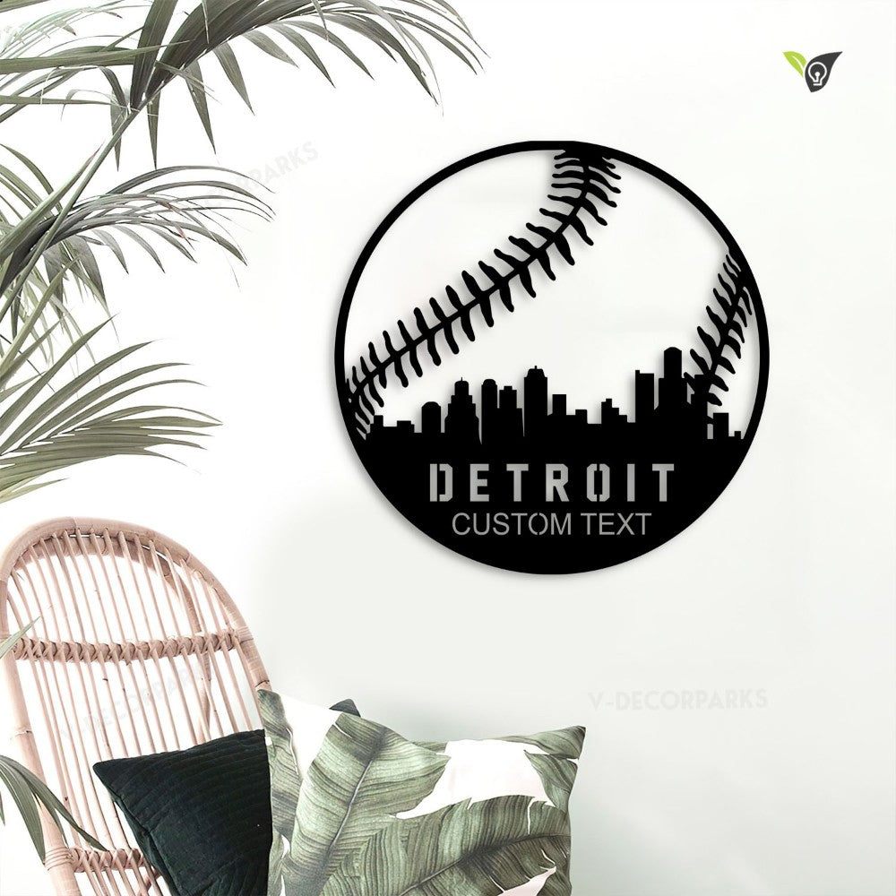 Personalized Detroit Baseball Metal Wall Art With Led Lights ...