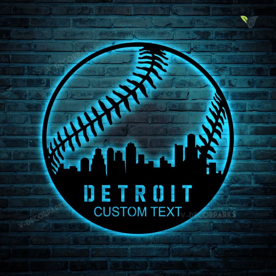 Personalized Detroit Baseball Metal Wall Art With Led Lights ...