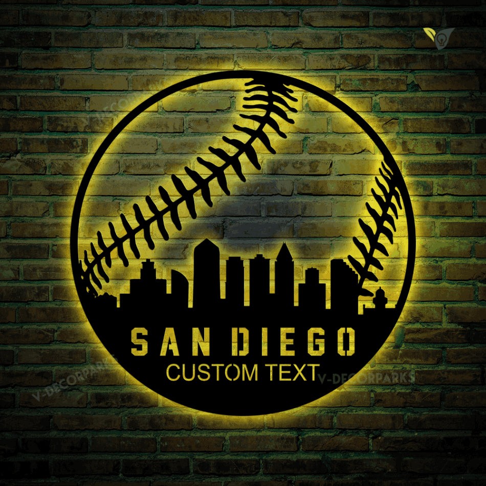 Custom San Diego Baseball Metal Wall Art With Led Lights, Softball ...