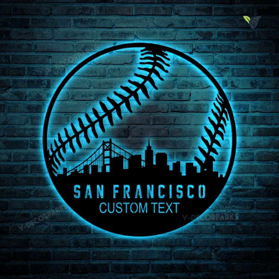Custom San Francisco Baseball Metal Wall Art With Led Lights, Softball ...