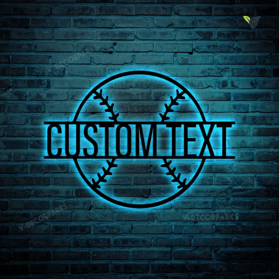 Personalized Baseball Ball Metal Wall Art With Led Lights, Custom ...