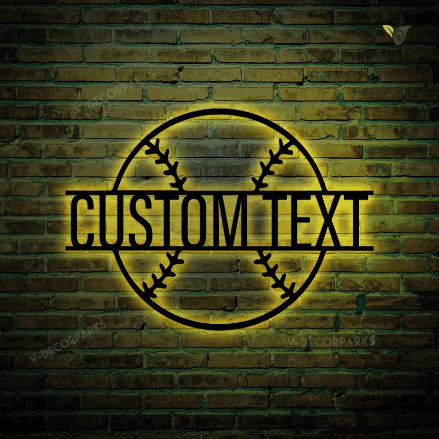 Personalized Baseball Ball Metal Wall Art With Led Lights, Custom ...
