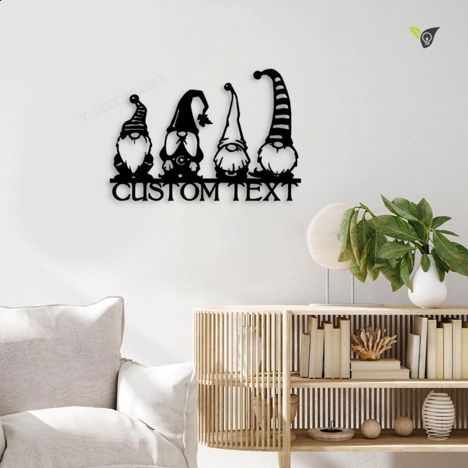 Personalized Gnomes Metal Wall Art With Led Lights, Gnome Family Wall ...