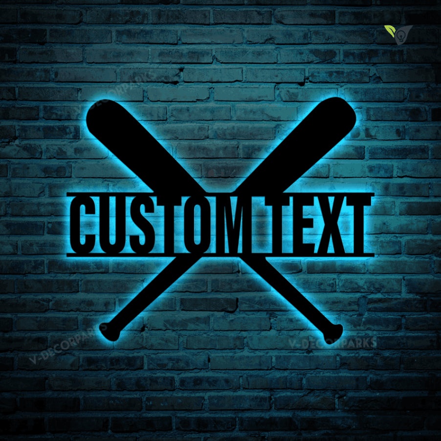 Personalized Baseball Swing Bat Metal Wall Art With Lights, Custom ...