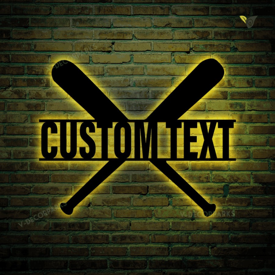 Personalized Baseball Swing Bat Metal Wall Art With Lights, Custom ...