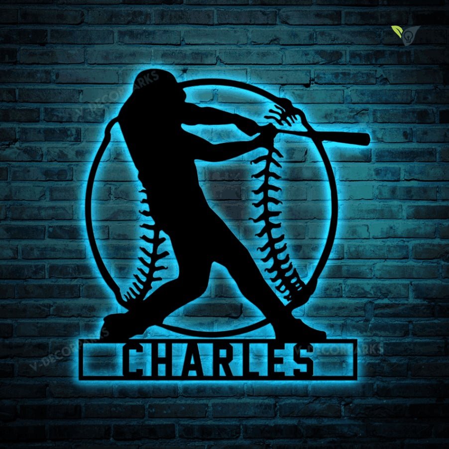 Custom Baseball Metal Wall Art With Led Lights, Base Ball Metal Wall ...