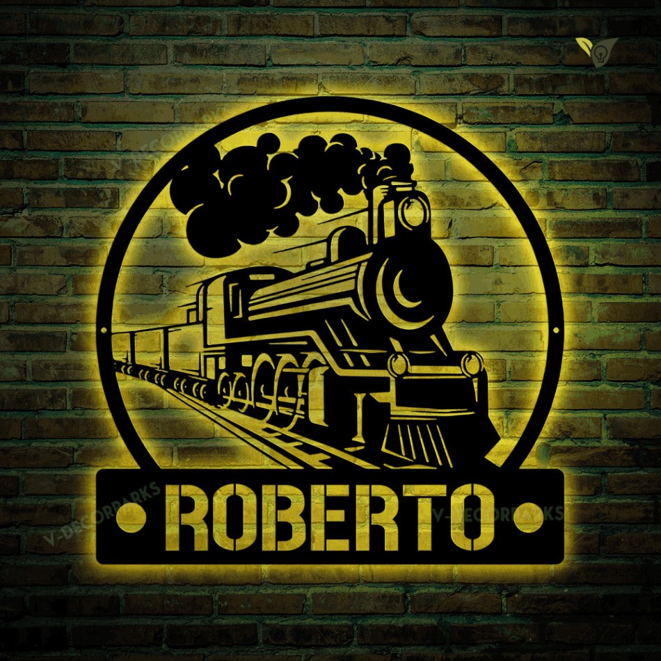 Personalized Train Metal Wall Art With Led Lights, Custom Train Sign ...