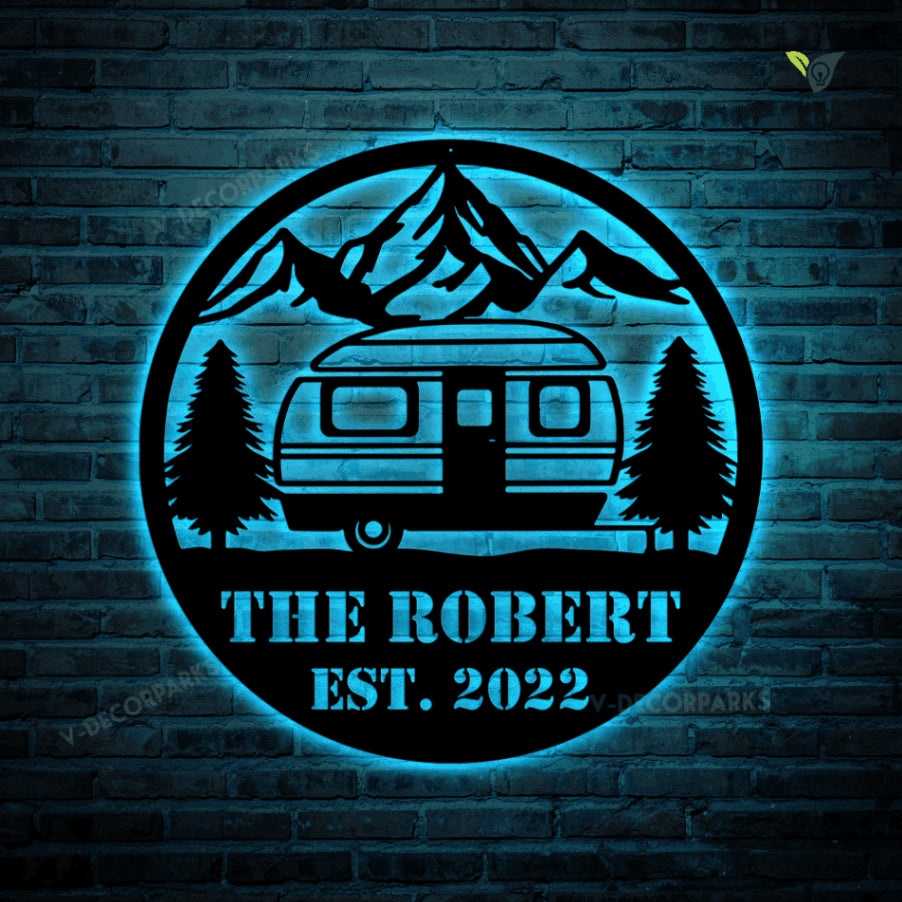 Custom Camper Metal Wall Art With Led Lights, Family Name Camping Sign ...